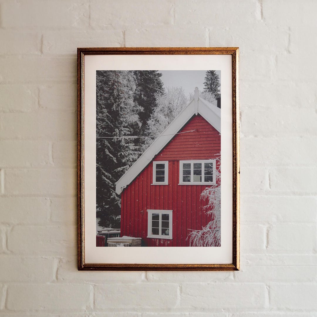 Winter Red House Photo Print: Snowy Landscape Art (digital Download) - Etsy