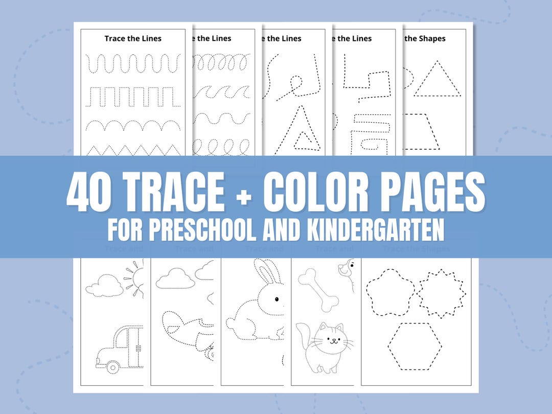40 Trace + Color Pages for Kids | Preschool & Kindergarten | Trace ...