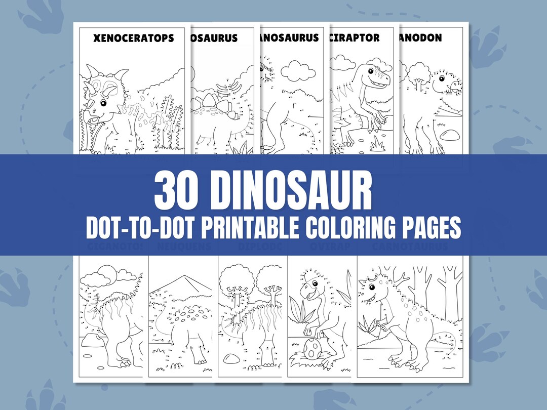 30 Dinosaur Dot to Dot Printable Coloring Pages | Dinosaur Dot to Dot ...