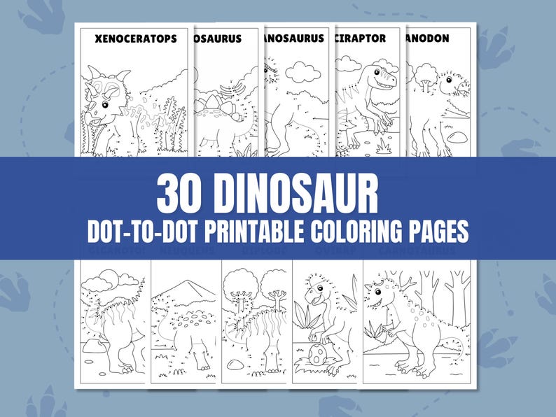 30 Dinosaur Dot to Dot Printable Coloring Pages | Dinosaur Dot to Dot ...