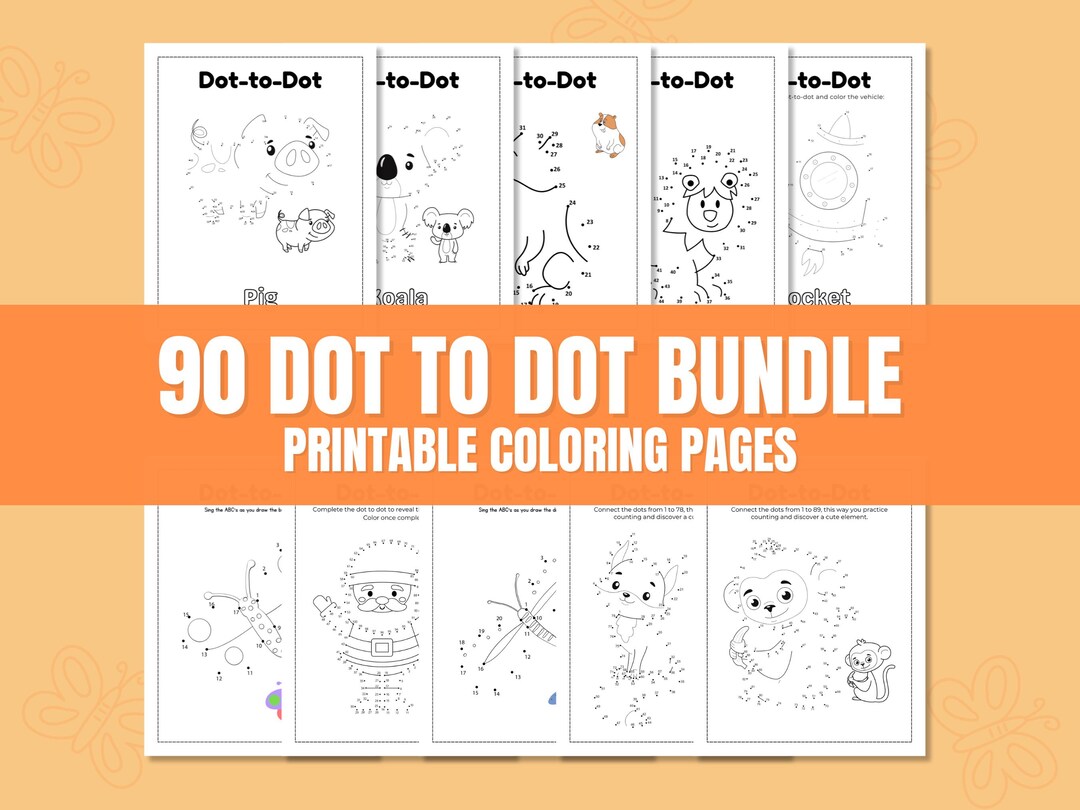 90 Dot to Dot Bundle Printable Coloring Pages for Preschool and ...