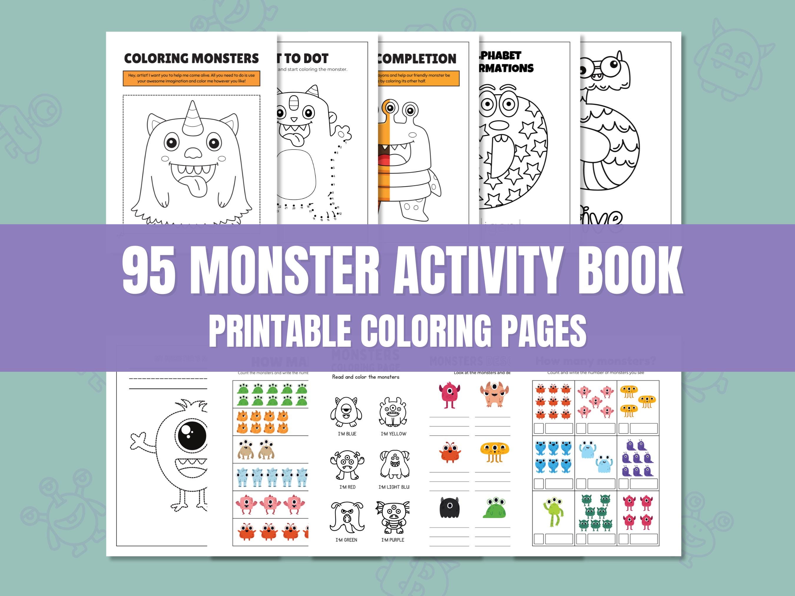95 Monster Activity Book Printable Coloring Pages for Kids | Activity ...
