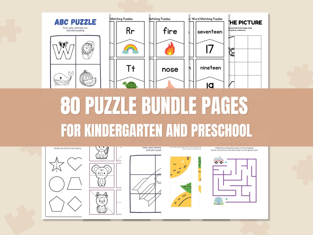 80 Puzzle Bundle Pages for Preschool and Kindergarten | Activity Books ...