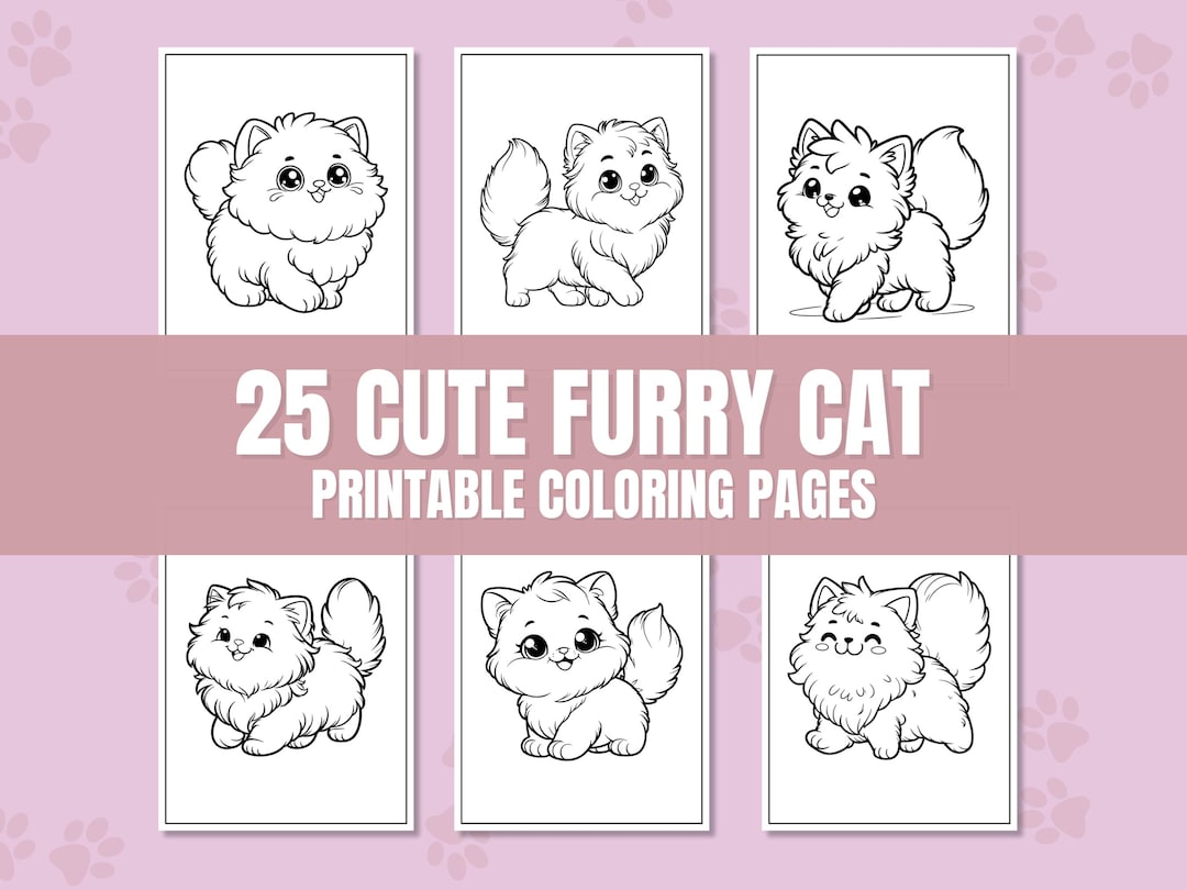 Cute Furry Cat Coloring Pages | 25 Printable Designs (PDF) - Etsy