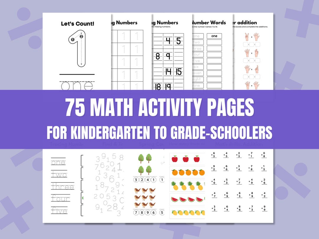 75 Math Activity Book Pages for Kindergarten to Grade Schoolers ...