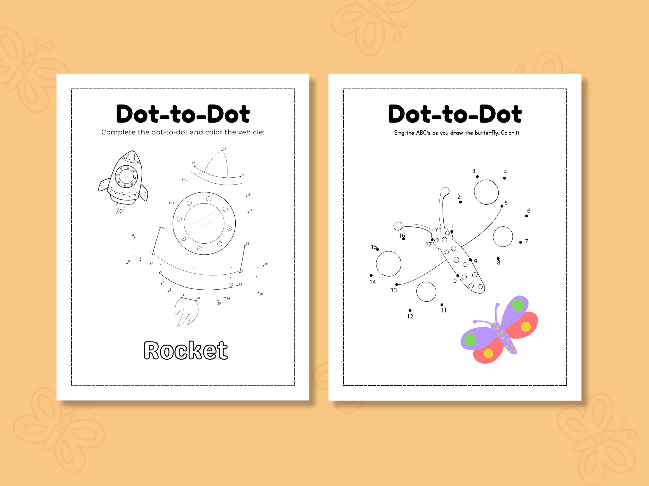 90 Dot to Dot Coloring Pages | Preschool Activity Bundle (PDF) - Etsy