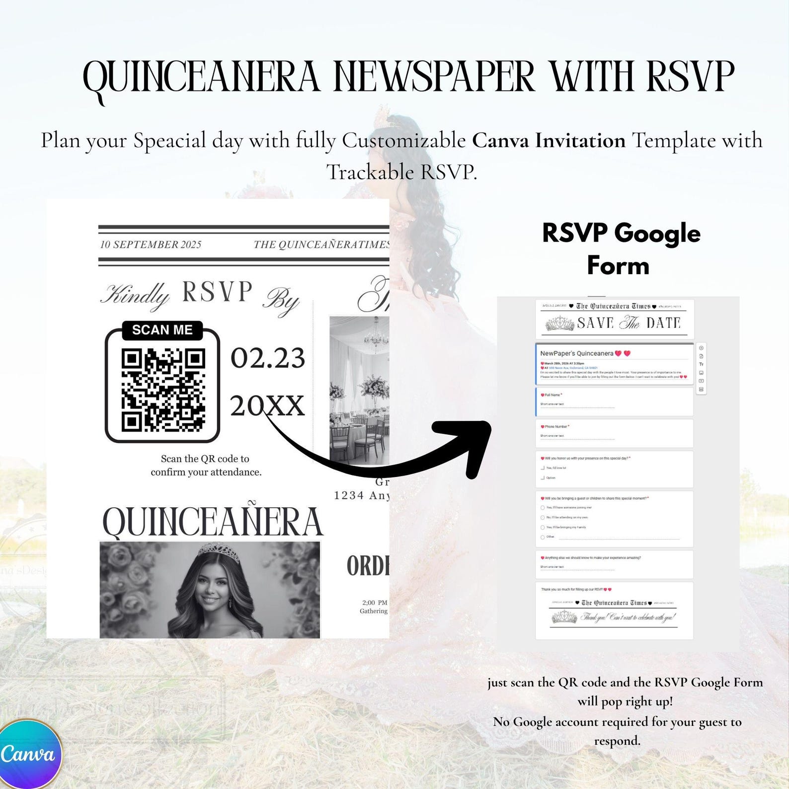 Quinceanera Save the Date Newspaper | Canva Template | Quinceañera ...