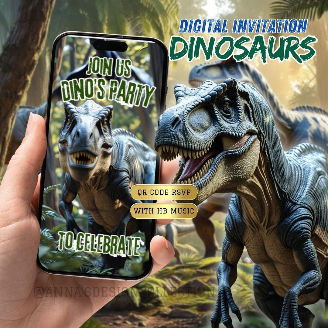 Dinosaurs Digital Video Invitation, Trackable RSVP QR Code, Birthday ...