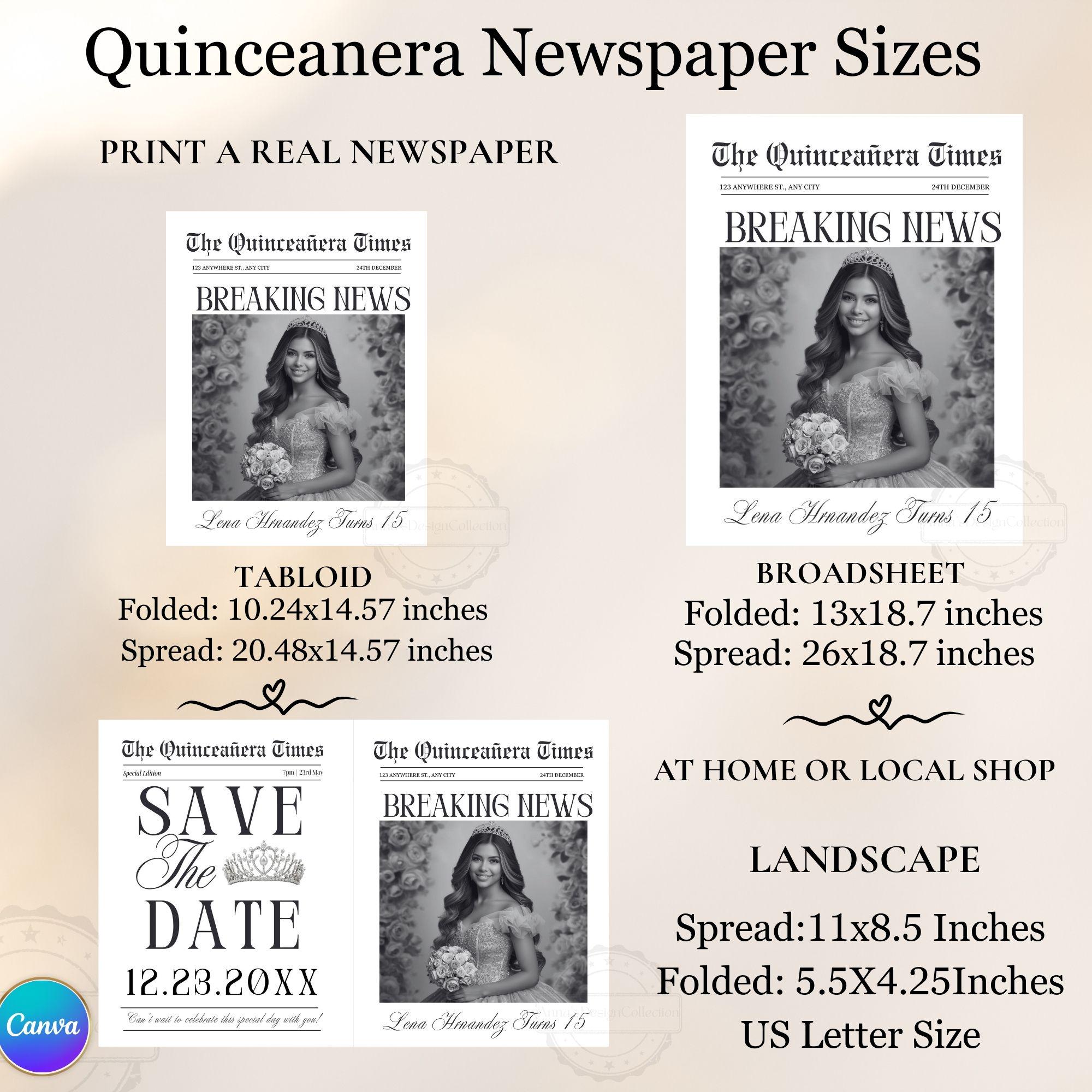 Quinceanera Save the Date Newspaper | Canva Template | Quinceañera ...