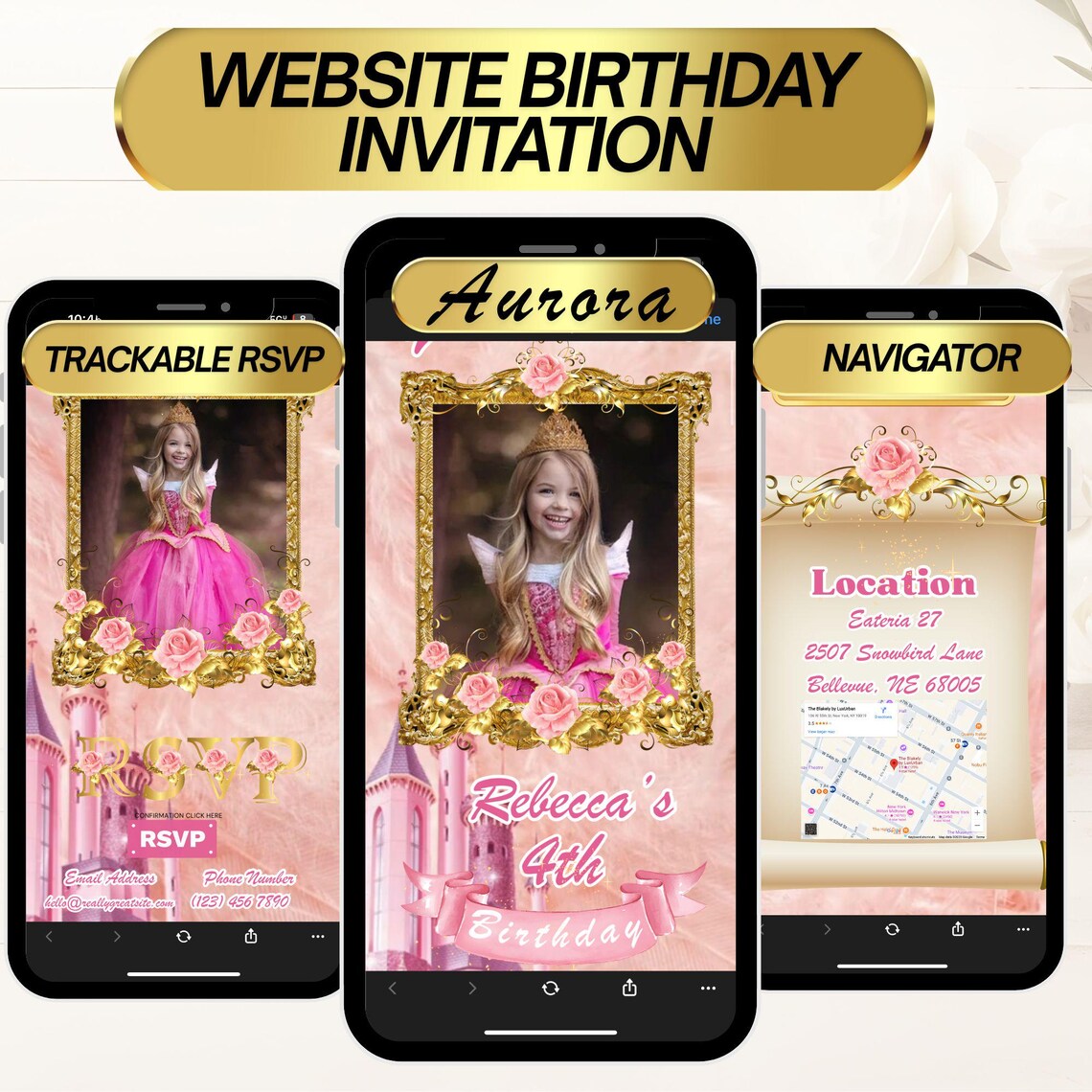 Princess Aurora Theme Website Birthday Invitation With Trackable RSVP ...