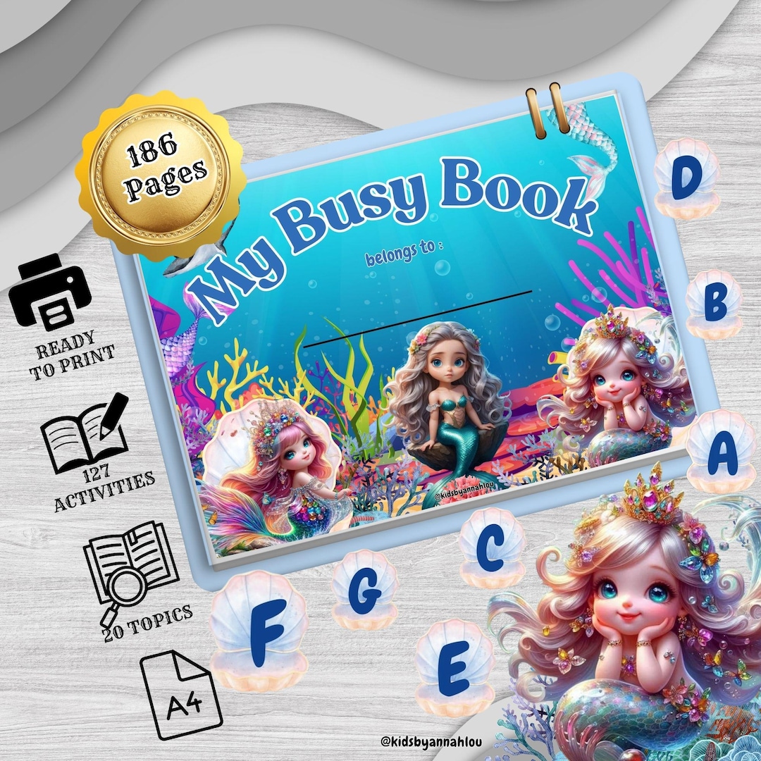 Mermaid Busy Book, Printable Activity Book, 186 Pages, Educational Book ...