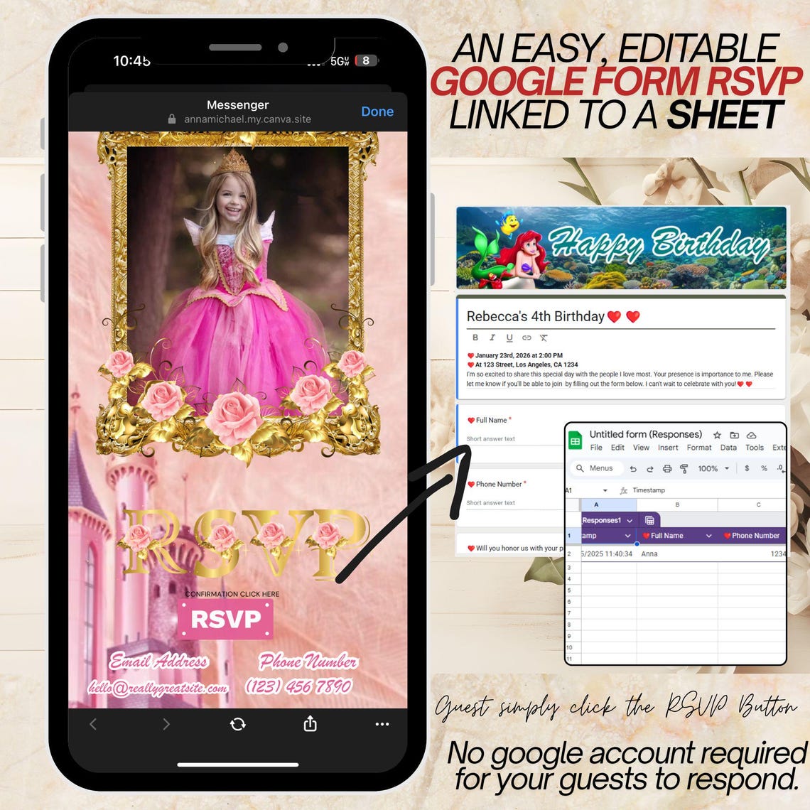 Princess Aurora Theme Website Birthday Invitation With Trackable RSVP ...