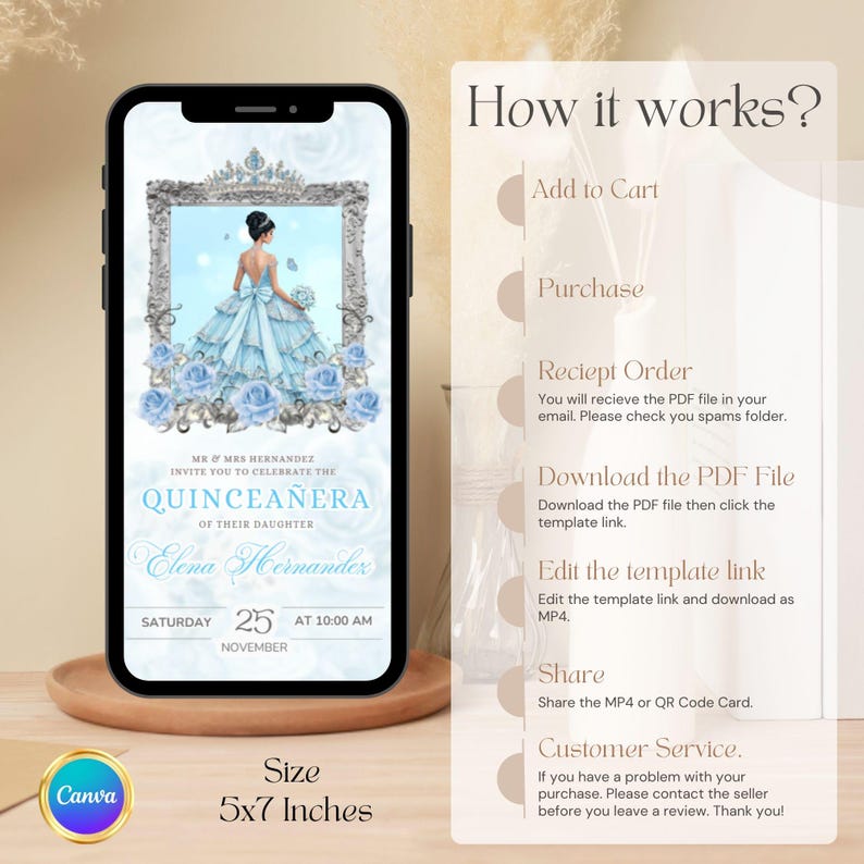 Light Blue Quinceanera Invitation Video Editable Birthday Template ...
