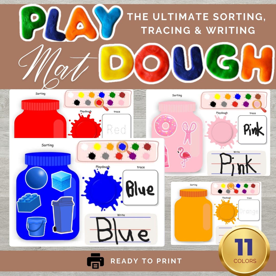 Jar Playdough Color Sorting, Tracing, Writing Playdough Mat - Etsy