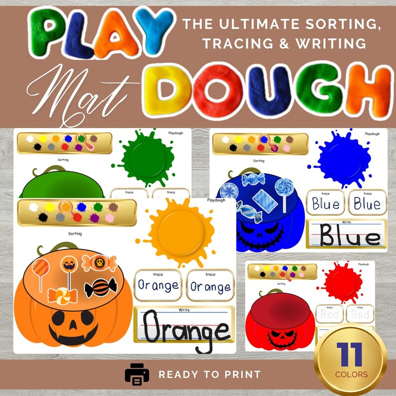 Halloween Themed Playdough Mat, Tracing Sorting Writing Mat, Kids ...