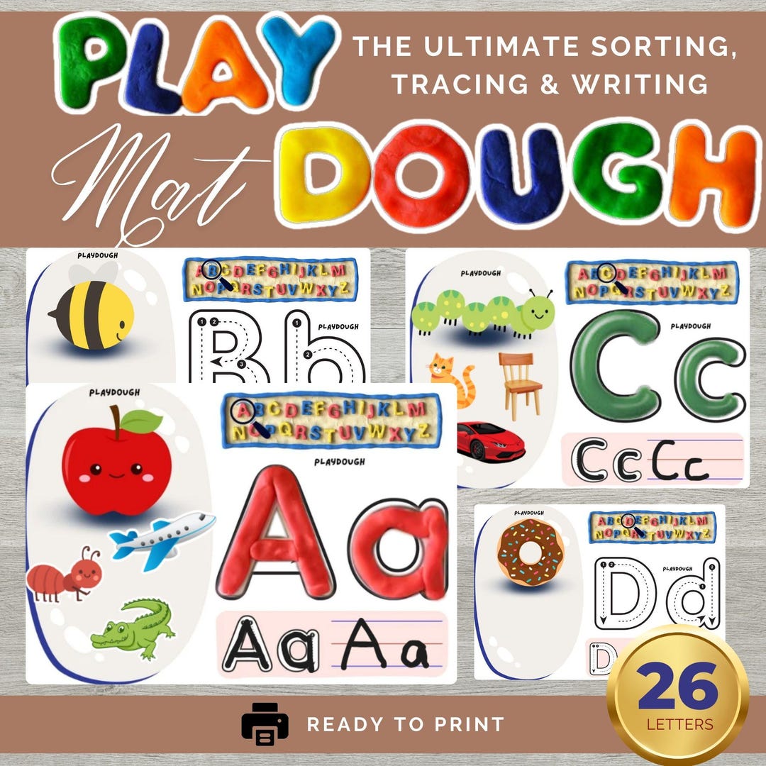 Abc's Playdough Mat, Tracing Sorting Writing Mat, Kids Educational ...