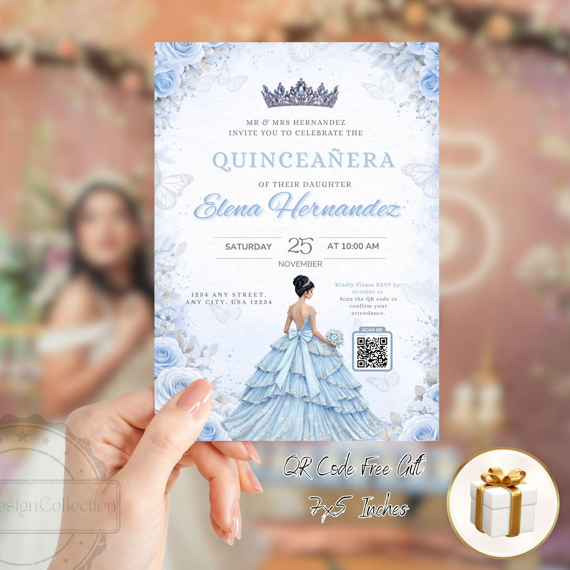 Light Blue Quinceanera Invitation Video Editable Birthday Template ...