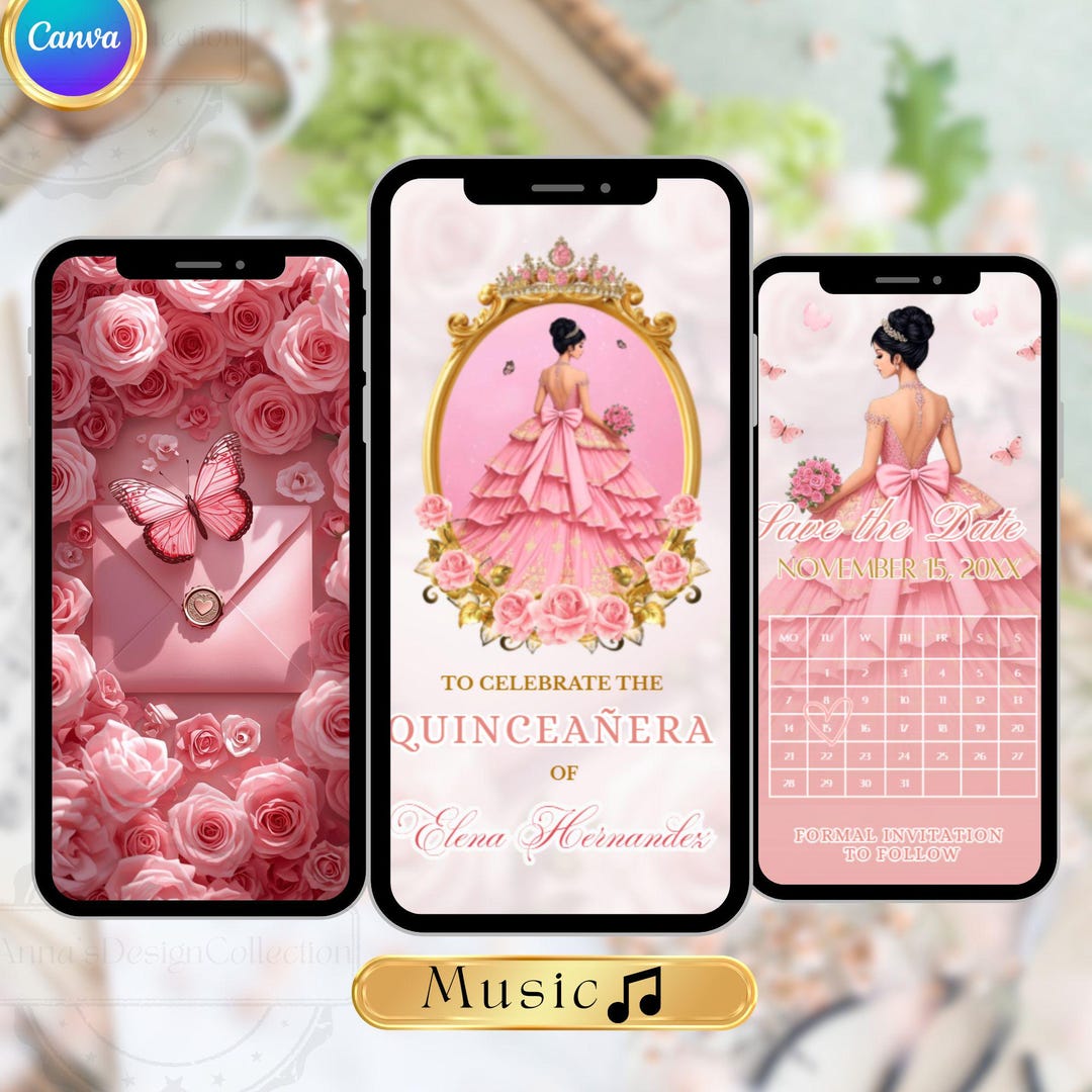 Animated Quinceañera Save the Date | Editable Canva Video | Editable ...