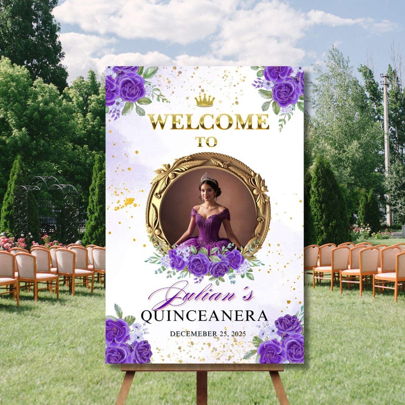 Quinceañera Purple Welcome Sign,sweet Sixteen, Editable Template ...
