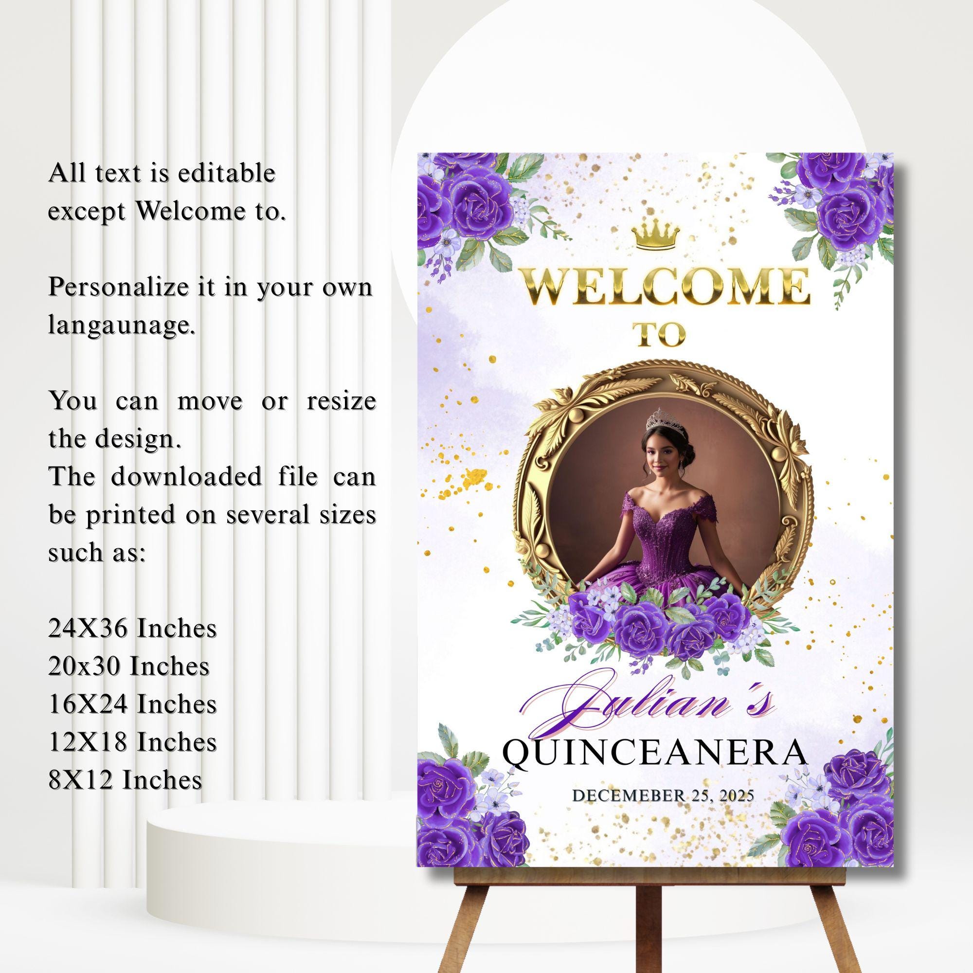 Quinceañera Purple Welcome Sign,sweet Sixteen, Editable Template ...