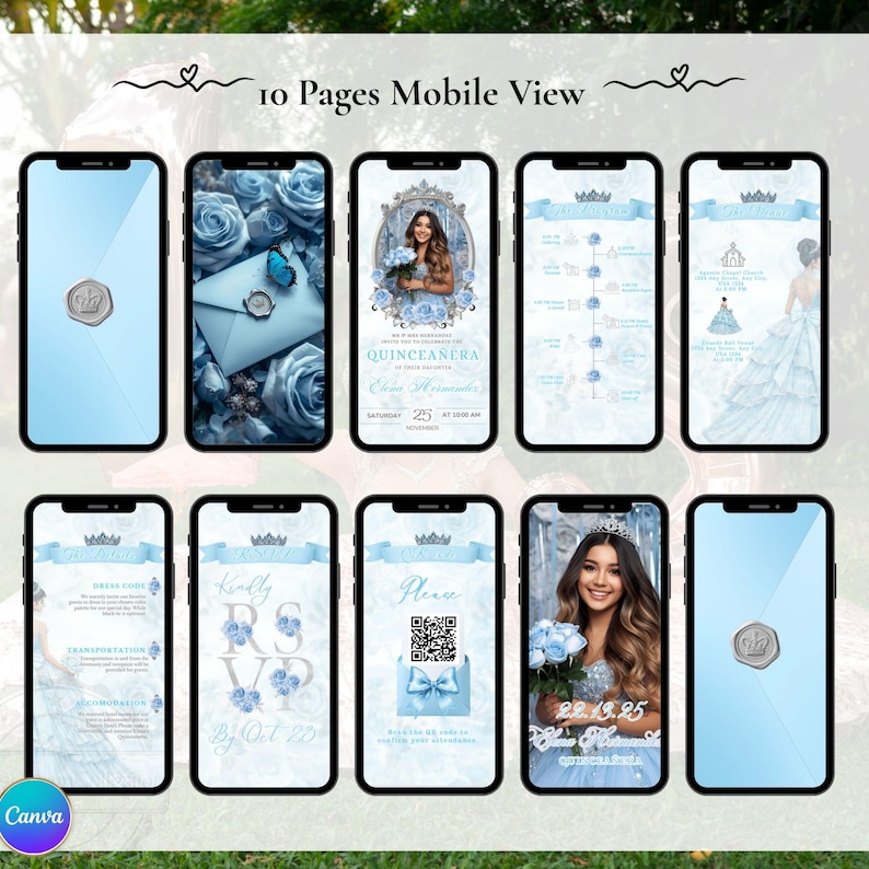 Light Blue Quinceanera Invitation Video Editable Birthday Template ...
