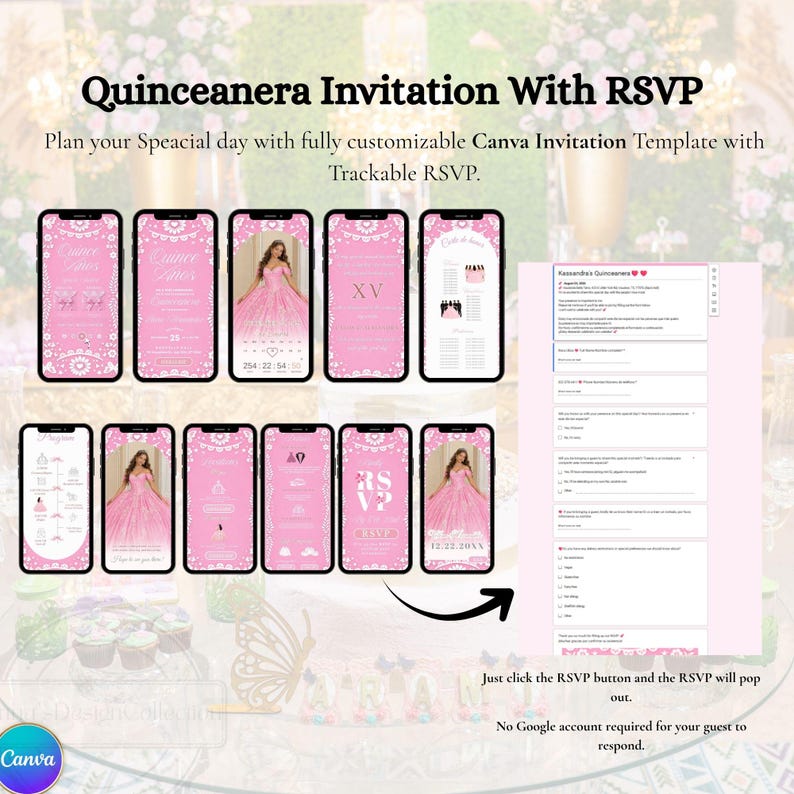 Pink Cielito Lindo Theme Quinceañera Invitation Website, Sweet 15 Mis ...