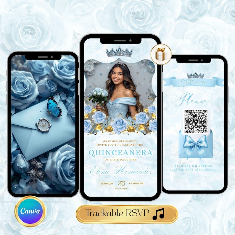 Light Blue Quinceanera Invitation Video Editable Birthday Template ...