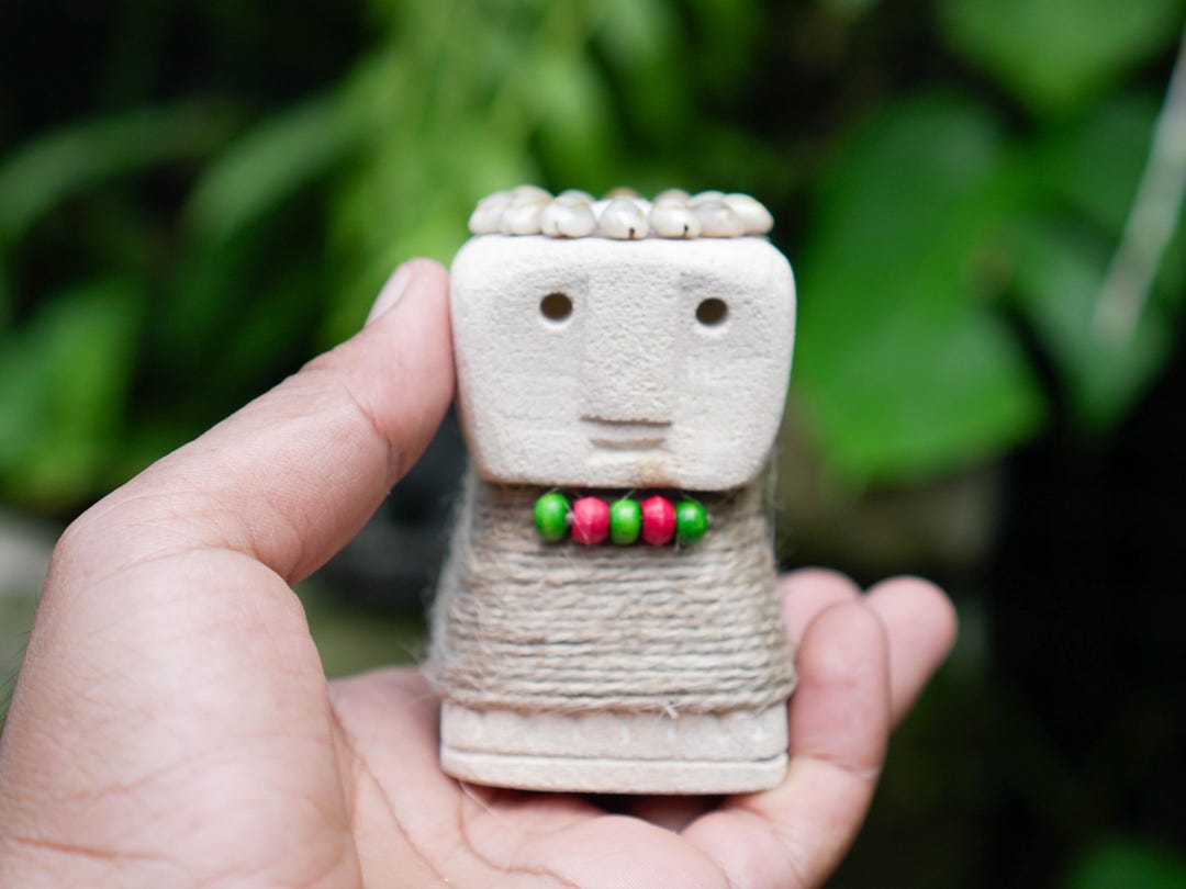 Primitive Stone Statue With Shell, Handmade Indonesian Sculpture ...