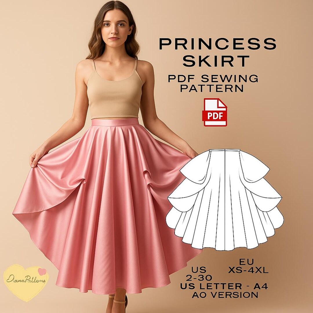 Princess Skirt Sewing Pattern, PDF Sewing Pattern Instant Download ...