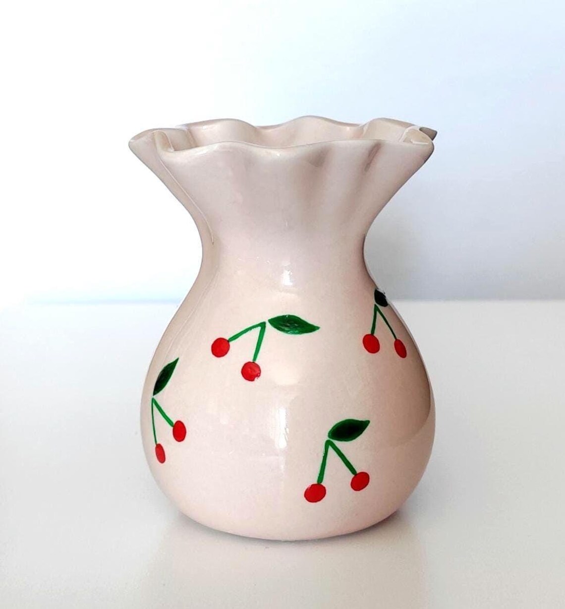 Handpainted Cherry Mini Vase | Small Ceramic Bud Vase, Tiny Cute Pink ...