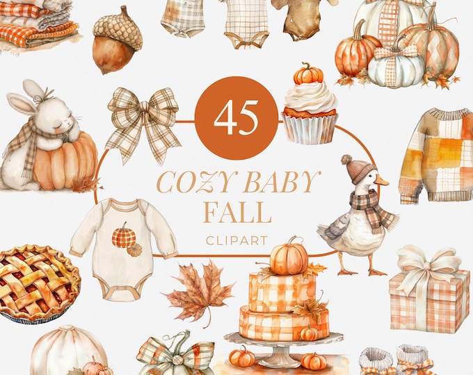 45 Cozy Baby Fall Clipart, Autumn Baby Shower, Pumpkin Spice, Plaid ...
