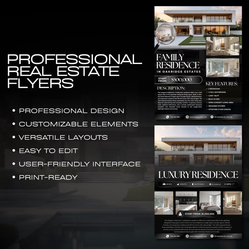 Black Real Estate Flyer 2026, New Listing Canva Flyer, Luxury Realtor ...