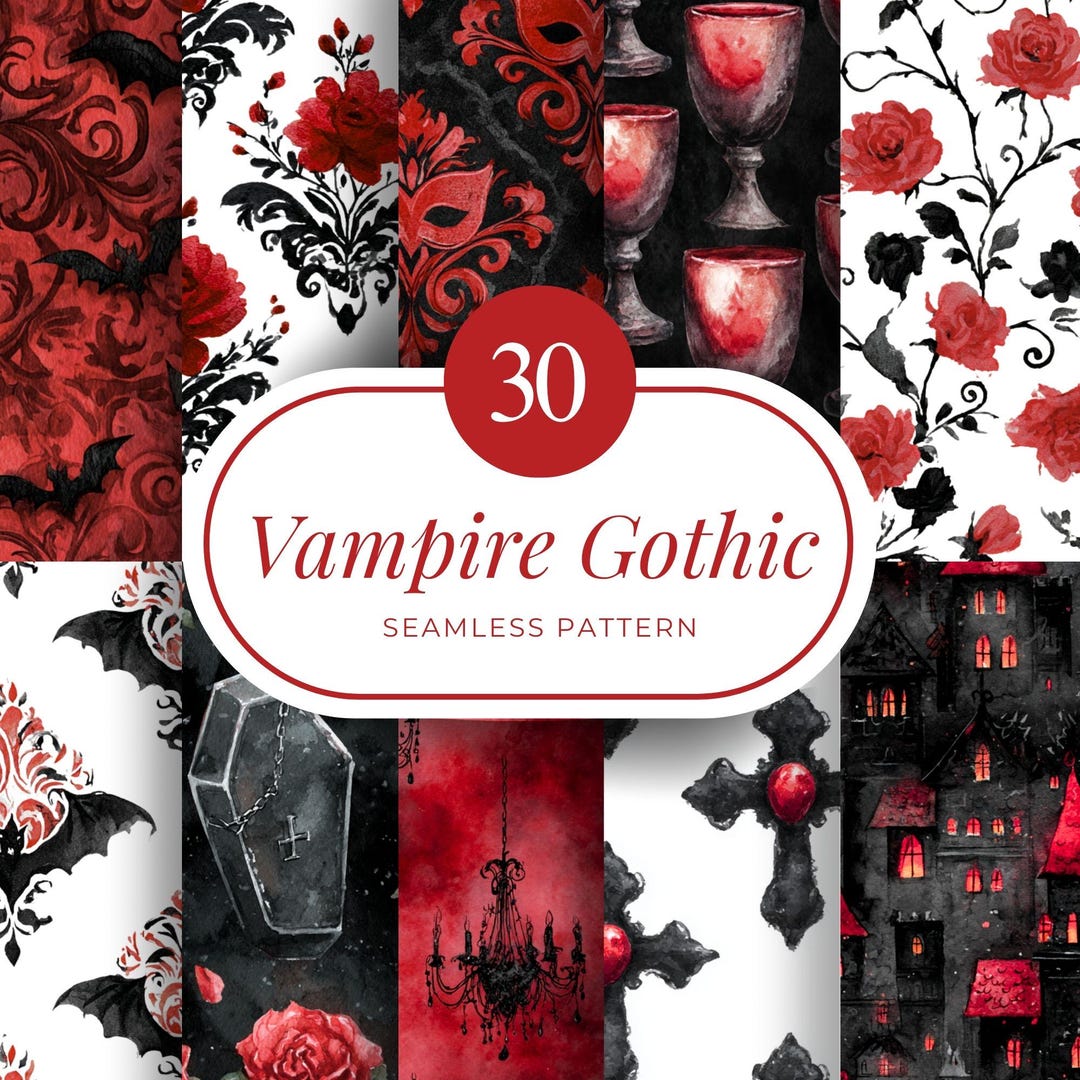 30 Vampire Gothic Seamless Patterns, Dark Horror Digital Paper (JPG ...