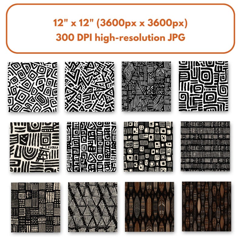 60 African Mud Cloth Seamless Patterns, Tribal Bogolan Digital Paper ...