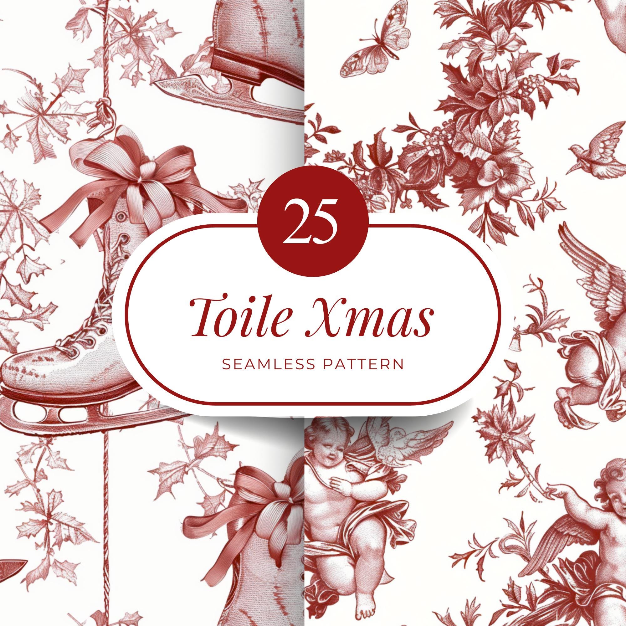 25 Toile Christmas Seamless Patterns, Vintage Red Holiday Digital Paper ...