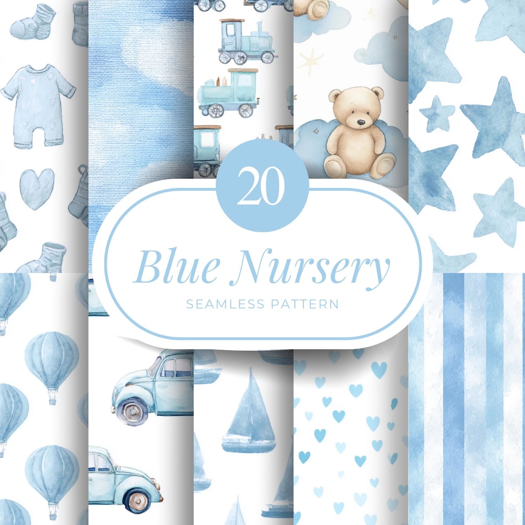20 Blue Nursery Seamless Patterns, Baby Boy Digital Papers for ...