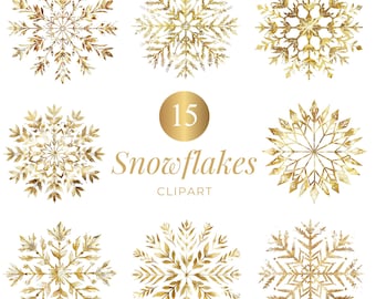 15 Gold Snowflakes Clipart, Luxury Winter Pngs, Metallic Christmas ...