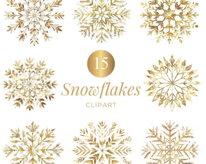 15 Gold Snowflakes Clipart, Luxury Winter Pngs, Metallic Christmas ...