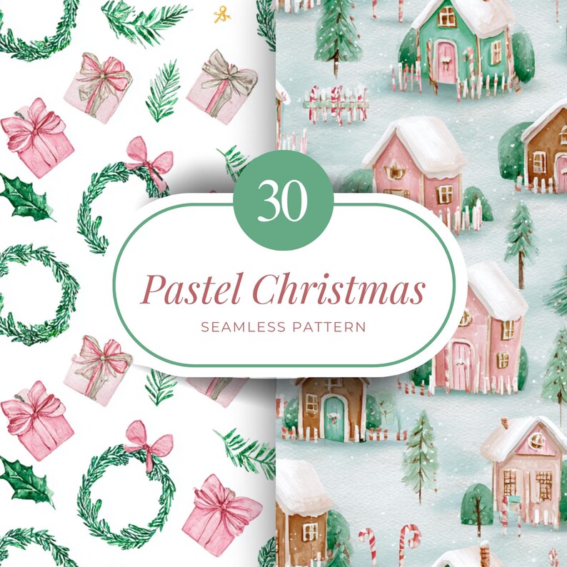 30 Pastel Christmas Watercolor Patterns, Holiday Digital Paper (digital ...