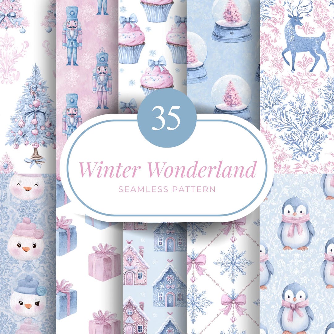 35 Winter Wonderland Seamless Patterns, Cute Pastel Christmas Digital ...