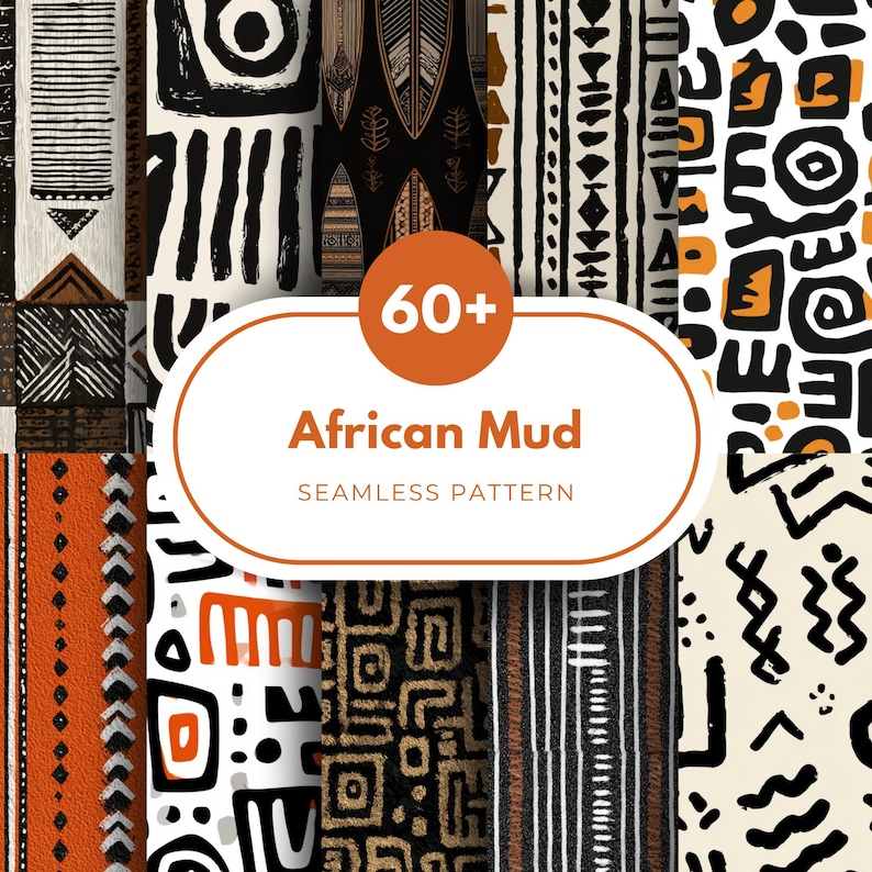 60 African Mud Cloth Seamless Patterns, Tribal Bogolan Digital Paper ...