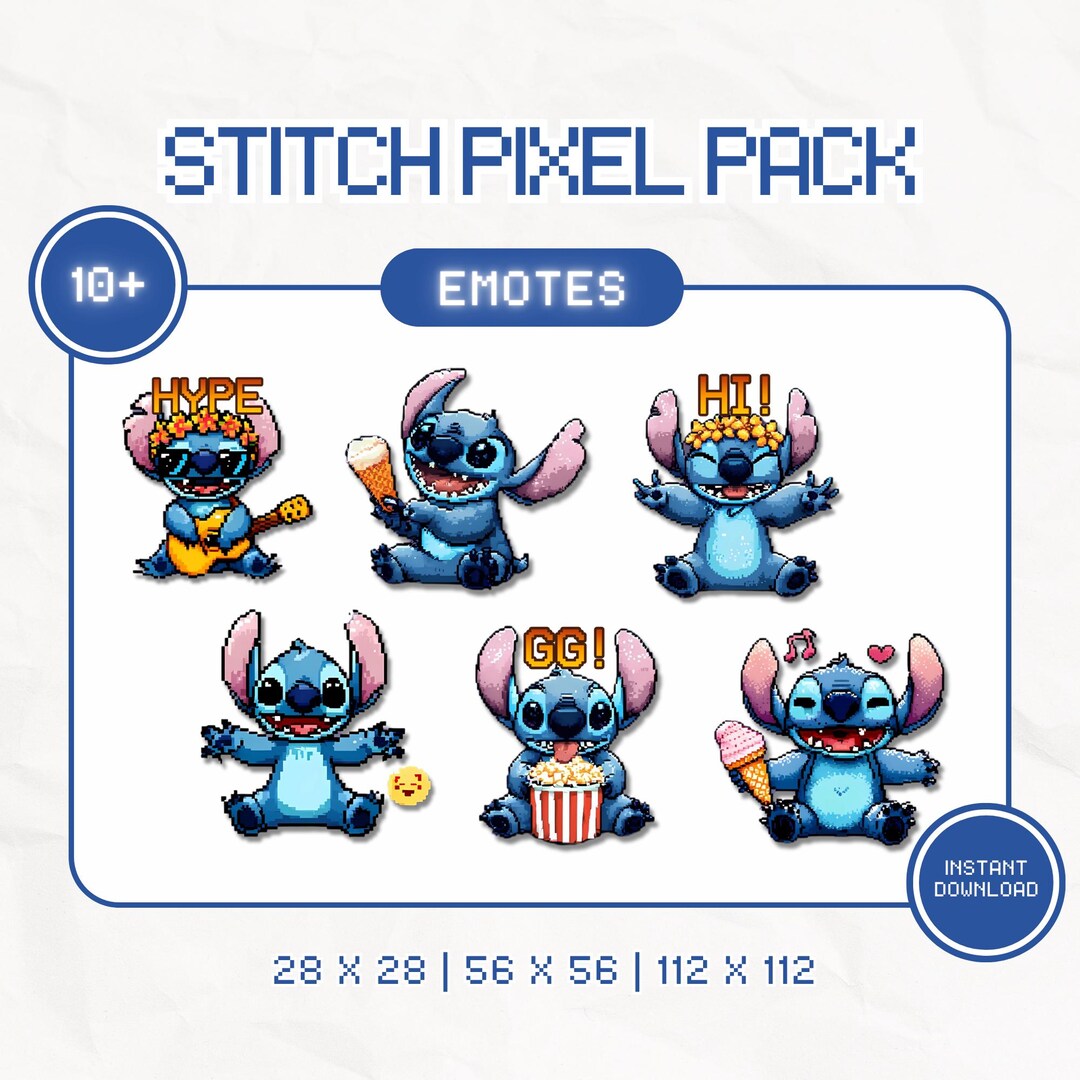Stitch Pixel Emote Pack, Cute Chat Emotes for Twitch Discord Youtube ...