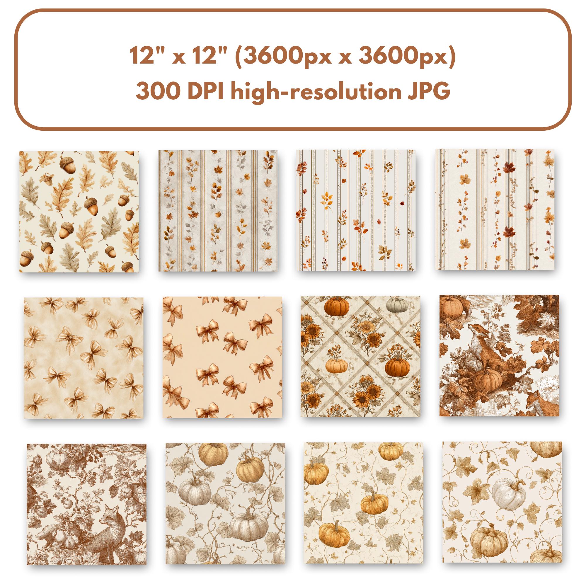 40 Fall Seamless Patterns, JPG, Autumn Leaves, Pumpkin, Acorn & Plaid ...