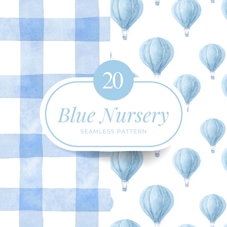 20 Blue Nursery Seamless Patterns, Baby Boy Digital Papers for ...