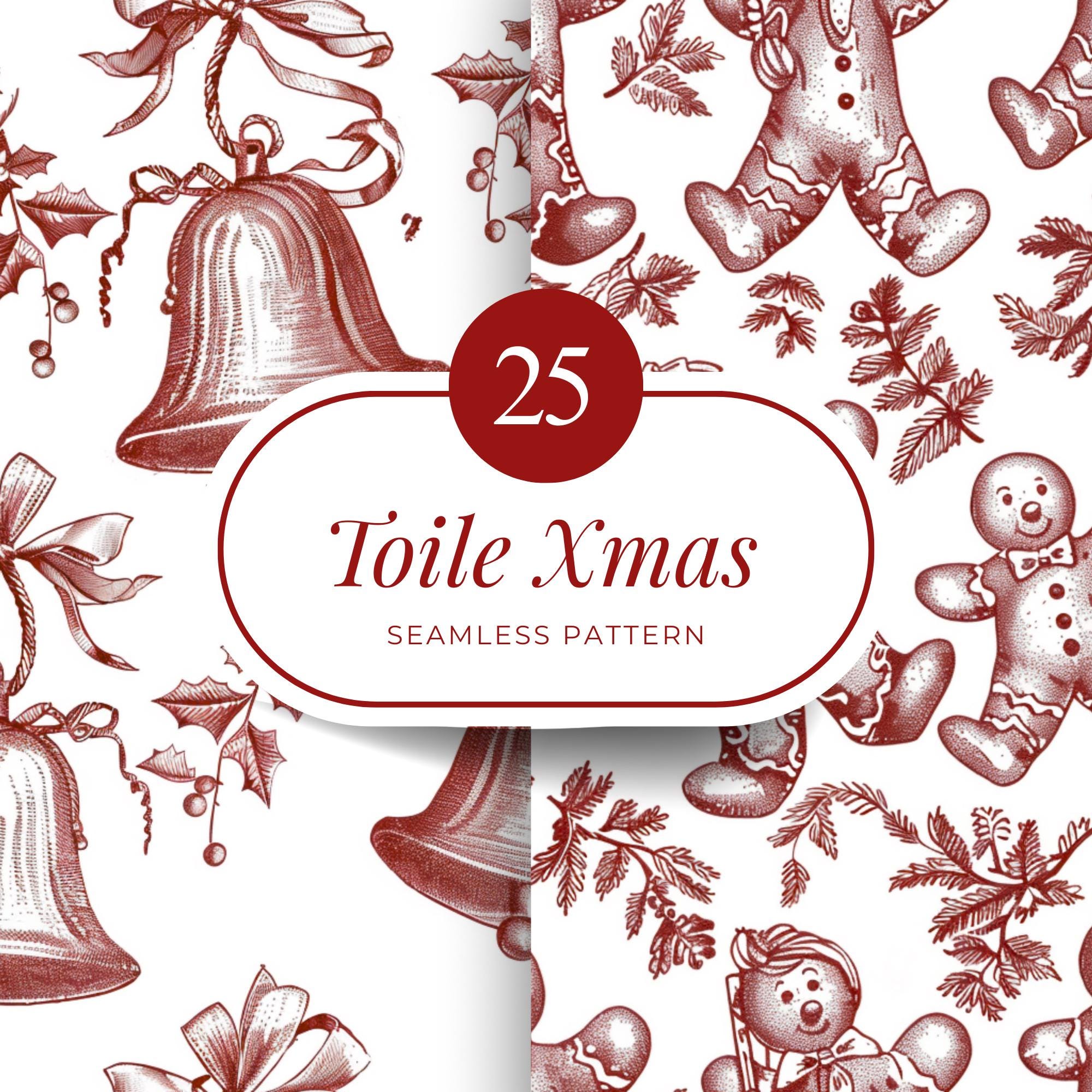 25 Toile Christmas Seamless Patterns, Vintage Red Holiday Digital Paper ...
