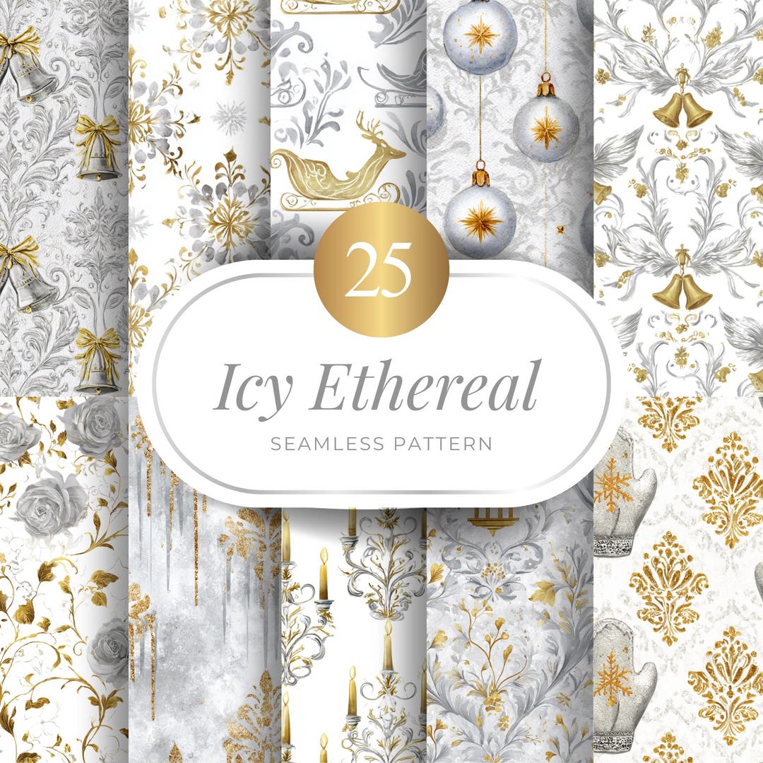 25 Icy Ethereal Seamless Winter Patterns, Elegant Digital Paper ...