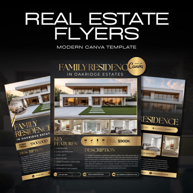 Black and Gold Real Estate Flyer 2026, New Listing Canva Flyer, Luxury ...