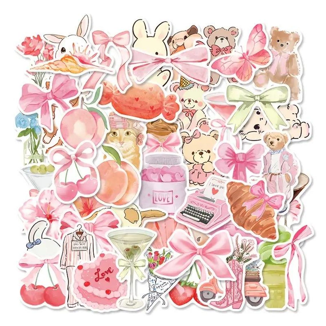 Pink Fun Bows Stickers | Cute Stickers for Notebooks, Travel Bags ...