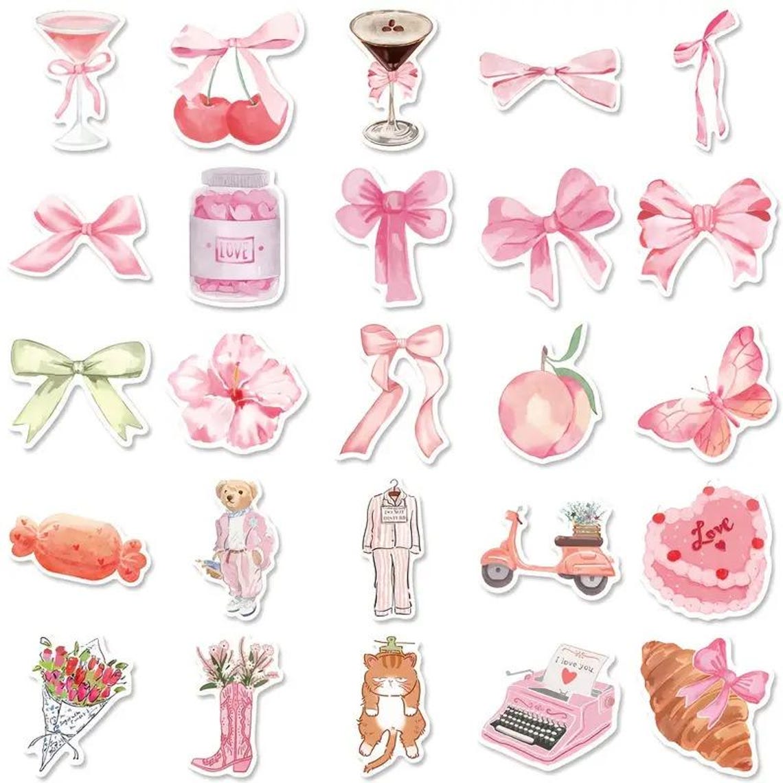Pink Fun Bows Stickers | Cute Stickers for Notebooks, Travel Bags ...