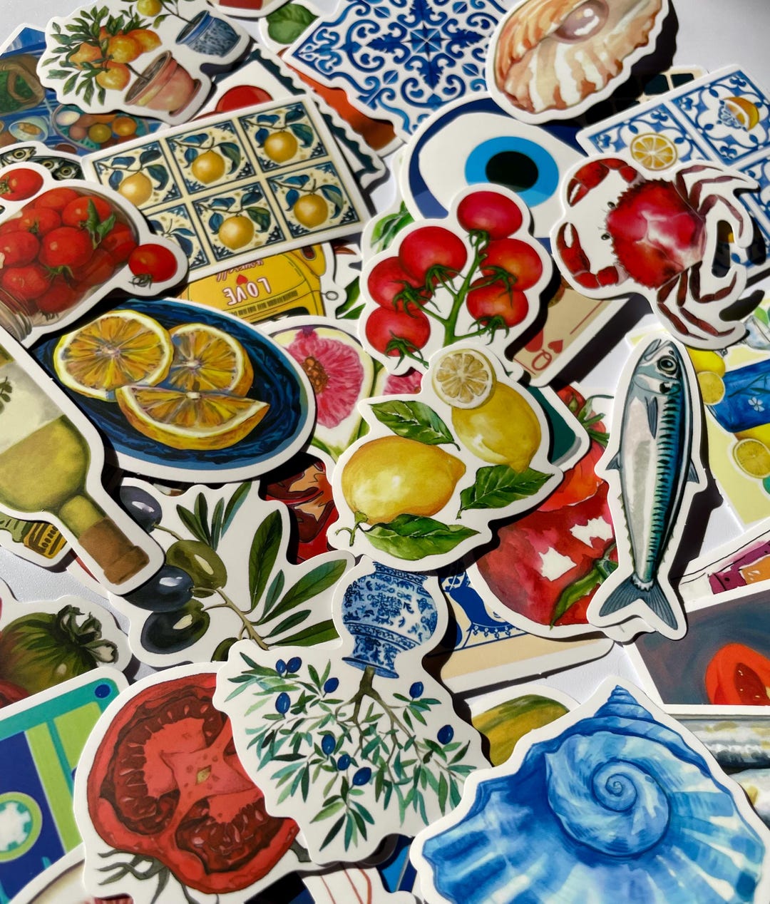 Mediterranean Food & Tile Vinyl Stickers: Vibrant Travel Art - Etsy